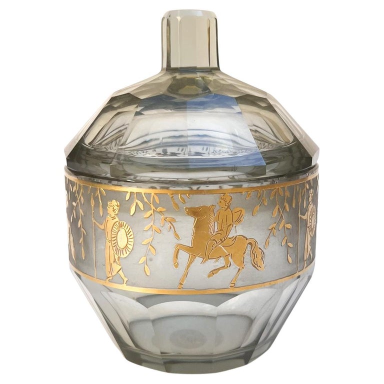 Potiche in Moser Gray Crystal with Pure Gold Decorations from the 1940s ...