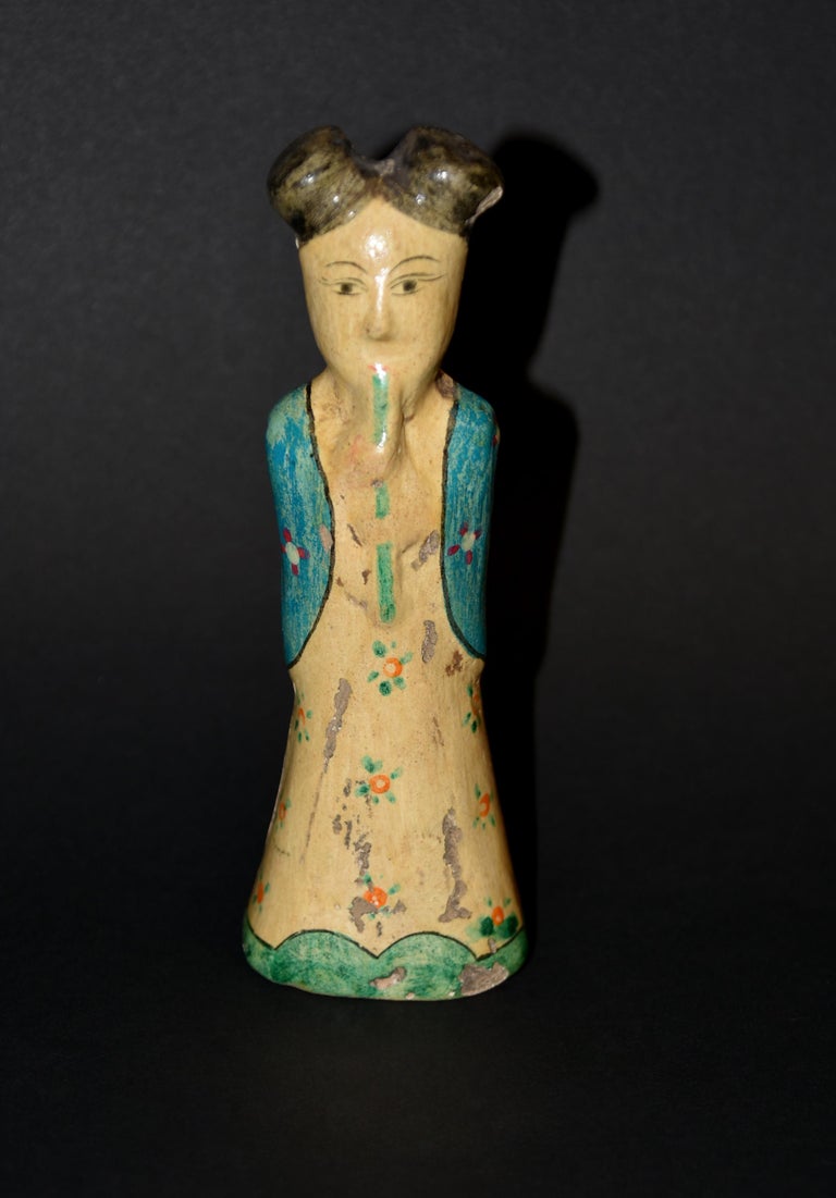 Pottery Girl Musician Playing Flute, Qing Tong Zhi Period at 1stDibs
