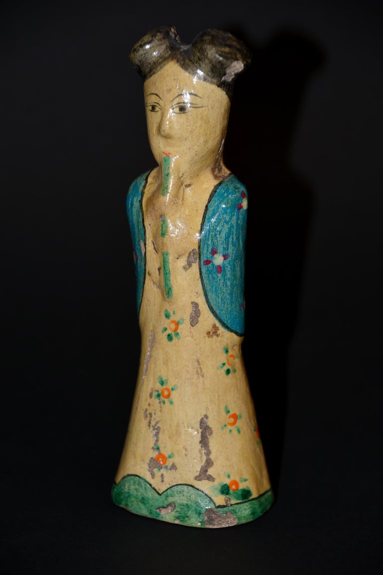Pottery Girl Musician Playing Flute, Qing Tong Zhi Period at 1stDibs