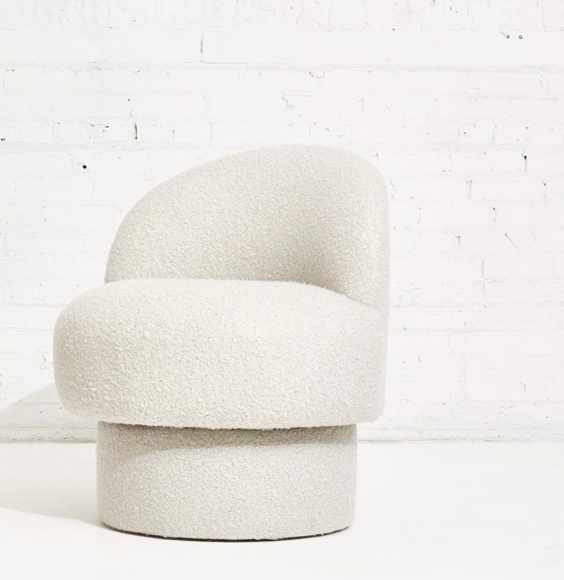 Pouf Swivel Chair in White Boucle at 1stDibs