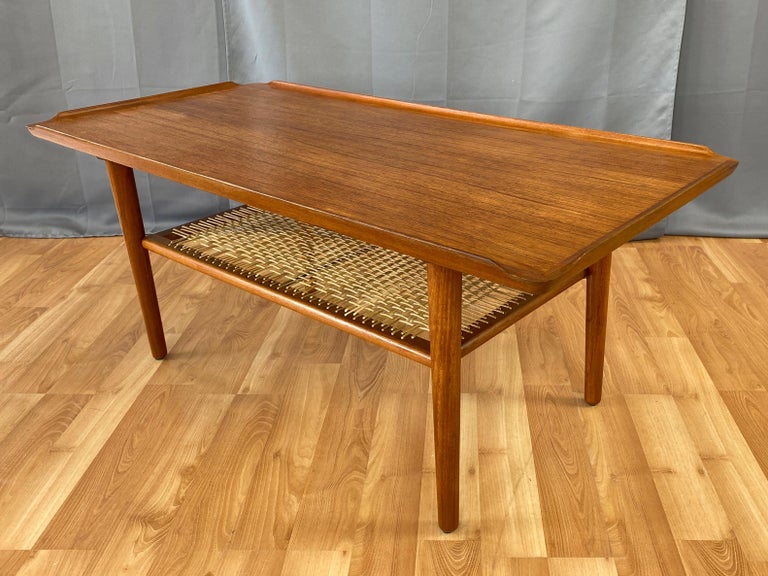 Poul Jensen for Selig Teak and Rattan Two-Tier Danish Modern Cocktail ...