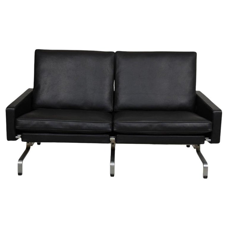 Poul Kjærholm Pk-31/2 2-Seater Sofa Newly Upholstered with Black Aniline Leather For Sale at 1stDibs
