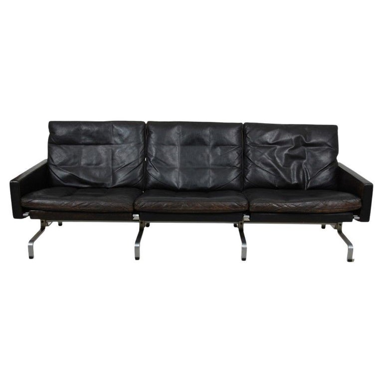 Poul Kjærholm Pk-31 3 Seater Sofa in Original Patinated Black Leather ...