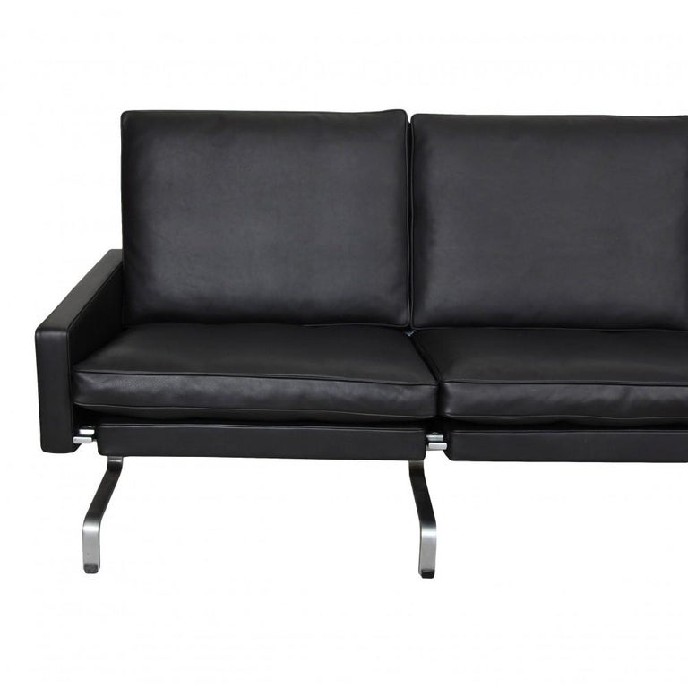 Poul Kjærholm Pk-31/3 Sofa Reupholstered in Black Aniline Leather For ...