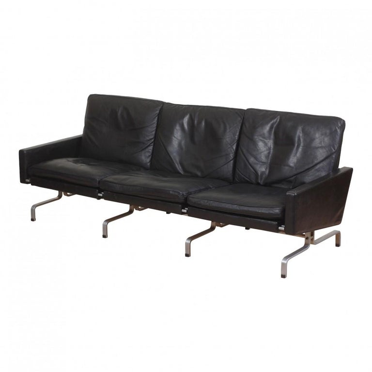 Poul Kjærholm PK-31/3 sofa with patinated black leather from Kold ...