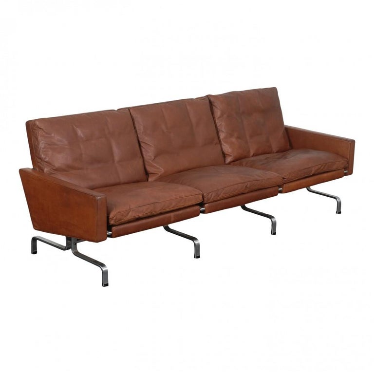 Poul Kjærholm PK-31/3 sofa with patinated brown leather from Kold ...