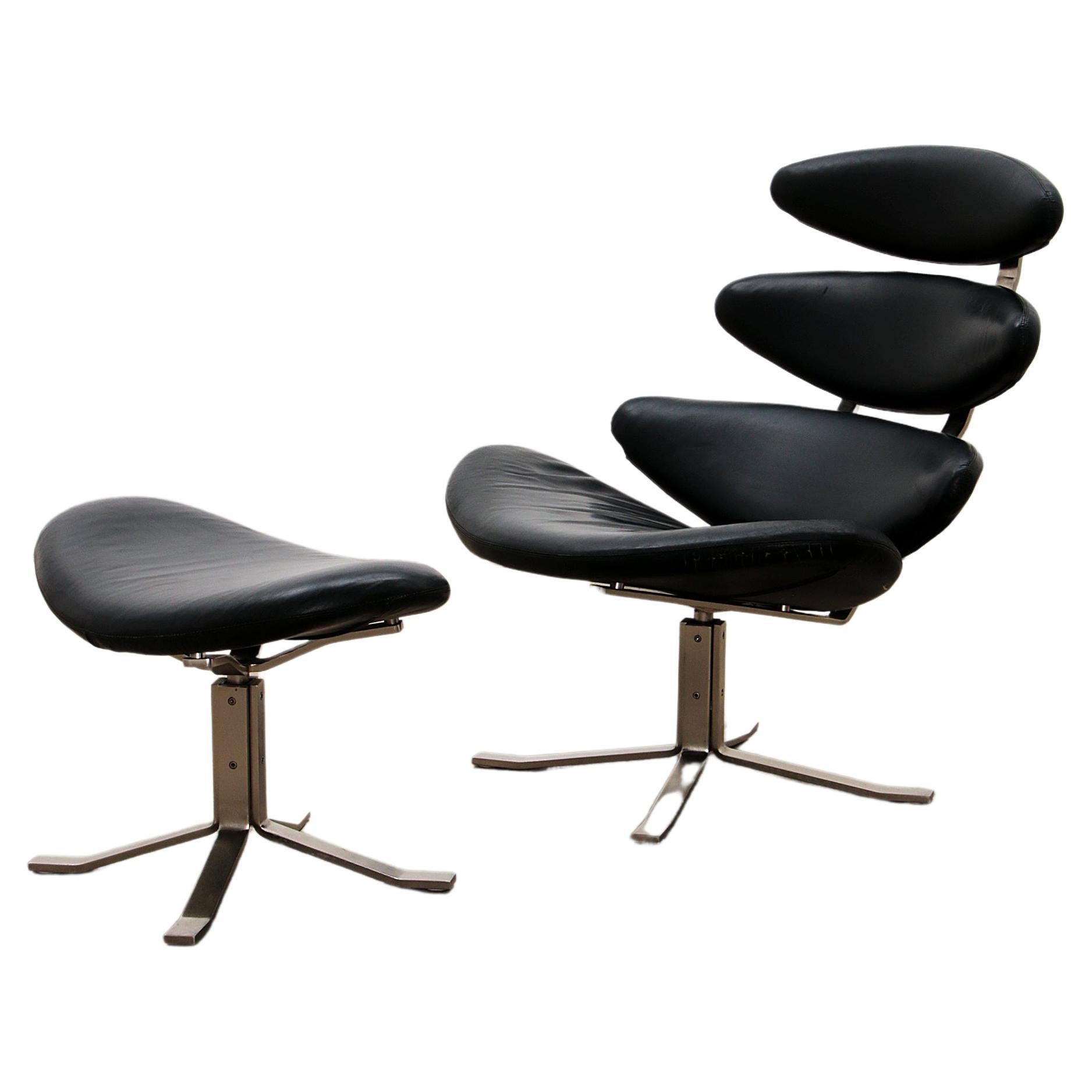 Poul Volther Corona Design Armchair with Hocker, 1980 Denmark For Sale at 1stDibs