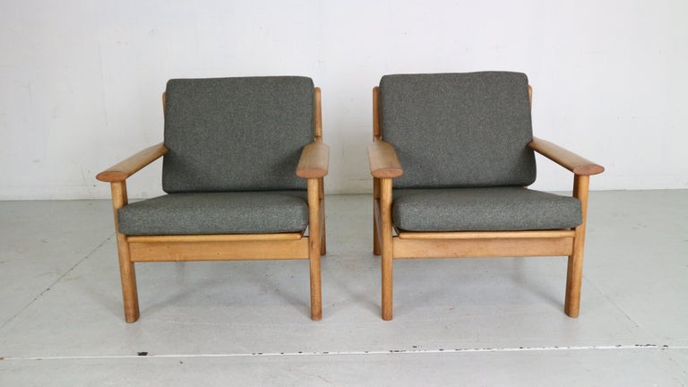 Poul Volther Pair Oak&New Upholstery Lounge Chairs for Frem Røjle, 1950 ...