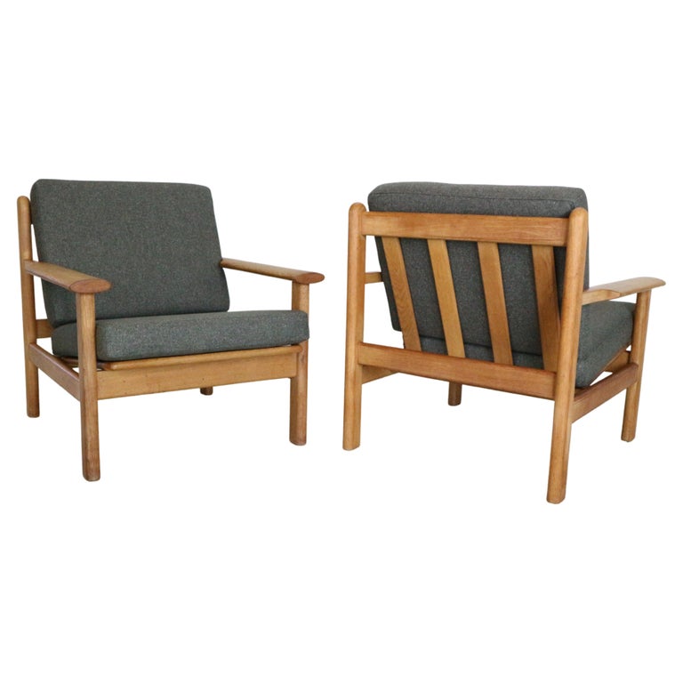 Poul Volther Pair Oak&New Upholstery Lounge Chairs for Frem Røjle, 1950 ...