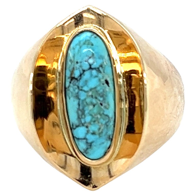 Poul Warmind Denmark Modernist Turquoise Ring in 18k Gold at 1stDibs