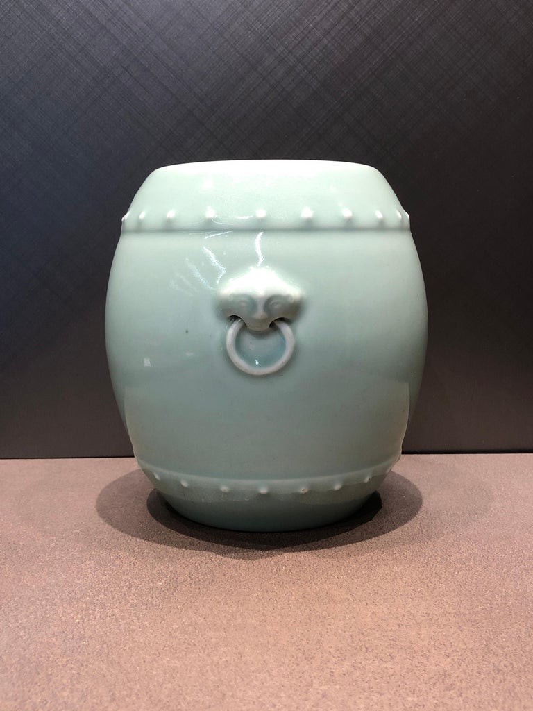 Powder Blue Drum Shaped Water Pot with Twin Beast Grips , Qing period ...