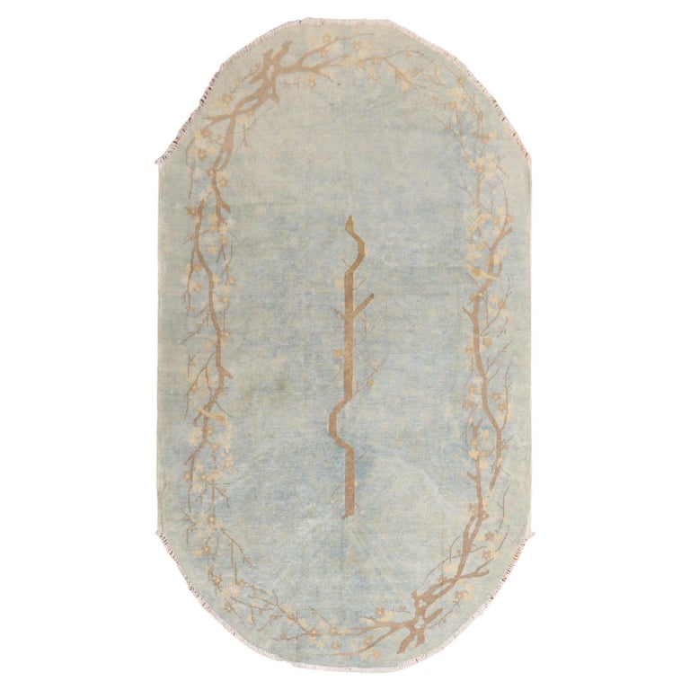 Powder Blue Oval Chinese Rug For Sale at 1stDibs