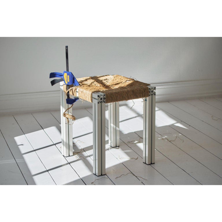 Powder Coated White and Rush Weave Wicker Stool by Tino Seubert For ...