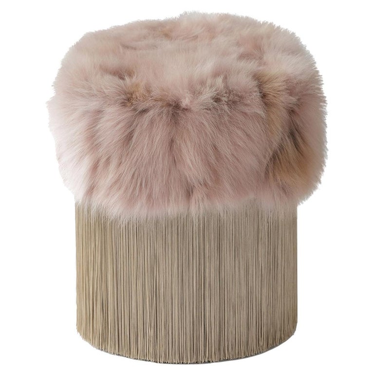 Powder Pink Coyote Fur Pouffe by Lorenza Bozzoli For Sale at 1stDibs