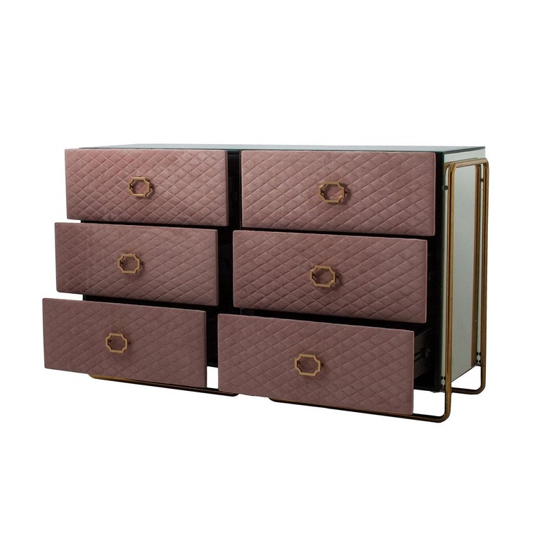 Powdery Pink Gilded Metal And Mirror Chest of Drawers For Sale at 1stDibs