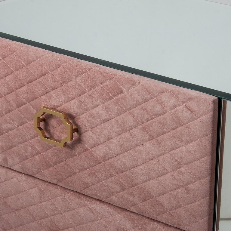 Powdery Pink Gilded Metal And Mirror Chest of Drawers For Sale at 1stDibs