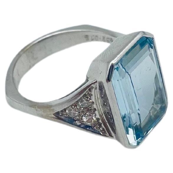 Powerful Aquamarine 6.52ct ring in 18k white gold with diamonds For ...