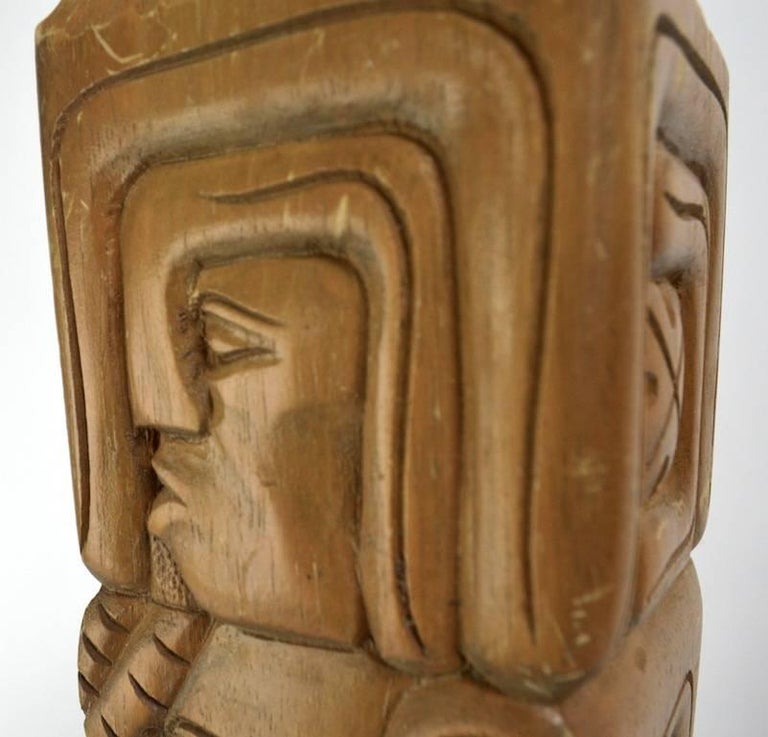 Pair of Aztec Motif Carved Wood Tiki Lamps For Sale at 1stDibs | aztec ...