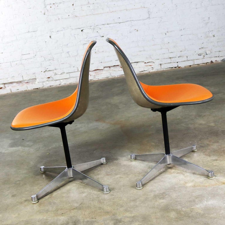 Pair of Eames PSC Orange Vinyl Upholstered Pivoting Side Shell Chairs ...