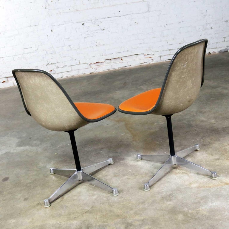 Pair of Eames PSC Orange Vinyl Upholstered Pivoting Side Shell Chairs ...