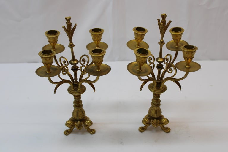 Pr Four Arm Gilded Candlesticks, 19th Century with Lion Paw Feet For ...