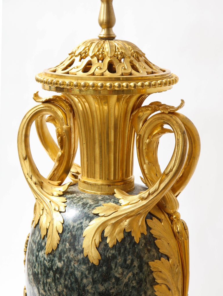 Pr French 19th C. Dore Bronze Mntd Green Marble/Porphyry Lamps, Att. H ...