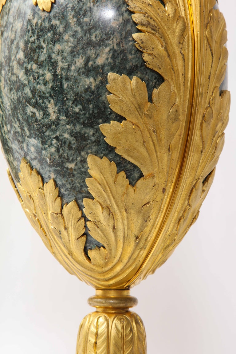 Pr French 19th C. Dore Bronze Mntd Green Marble/Porphyry Lamps, Att. H ...