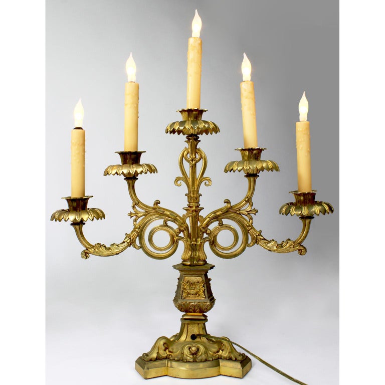 Pr. French 19th Century Gothic-Neoclassical Style 5-Light Gilt-Bronze ...