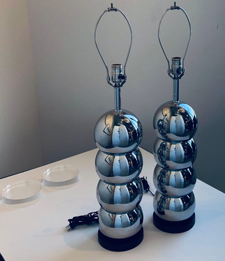 Pr George Kovacs Silver Chrome Plate Stacking Ball Table Lamps and ...