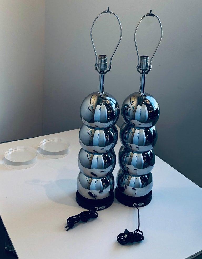 Pr George Kovacs Silver Chrome Plate Stacking Ball Table Lamps and ...