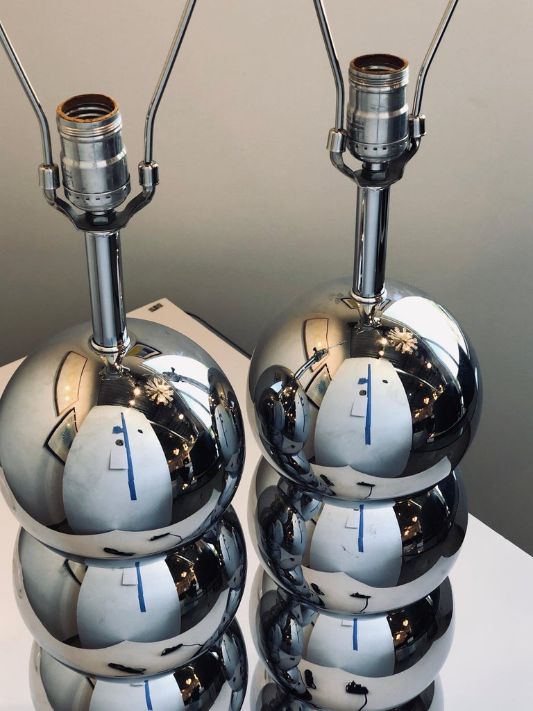 Pr George Kovacs Silver Chrome Plate Stacking Ball Table Lamps and ...