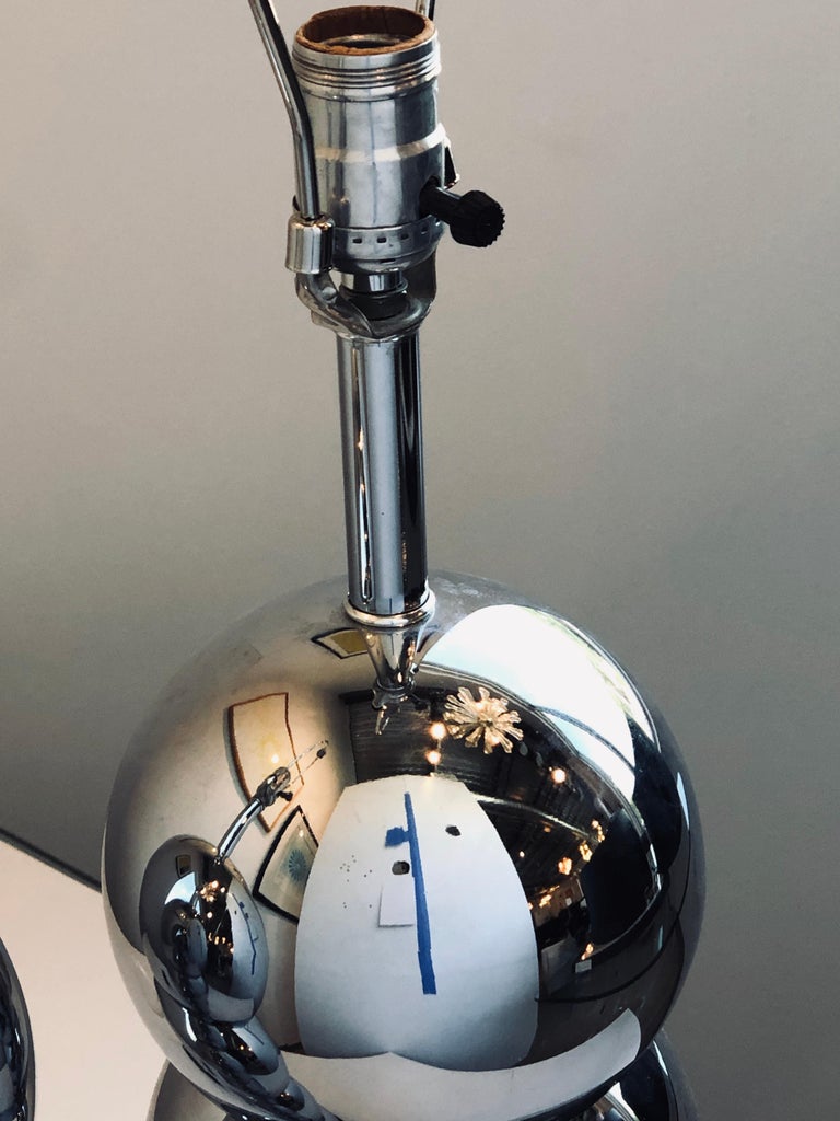 Pr George Kovacs Silver Chrome Plate Stacking Ball Table Lamps and ...