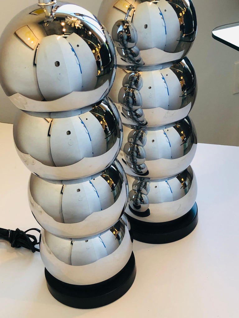 Pr George Kovacs Silver Chrome Plate Stacking Ball Table Lamps and ...