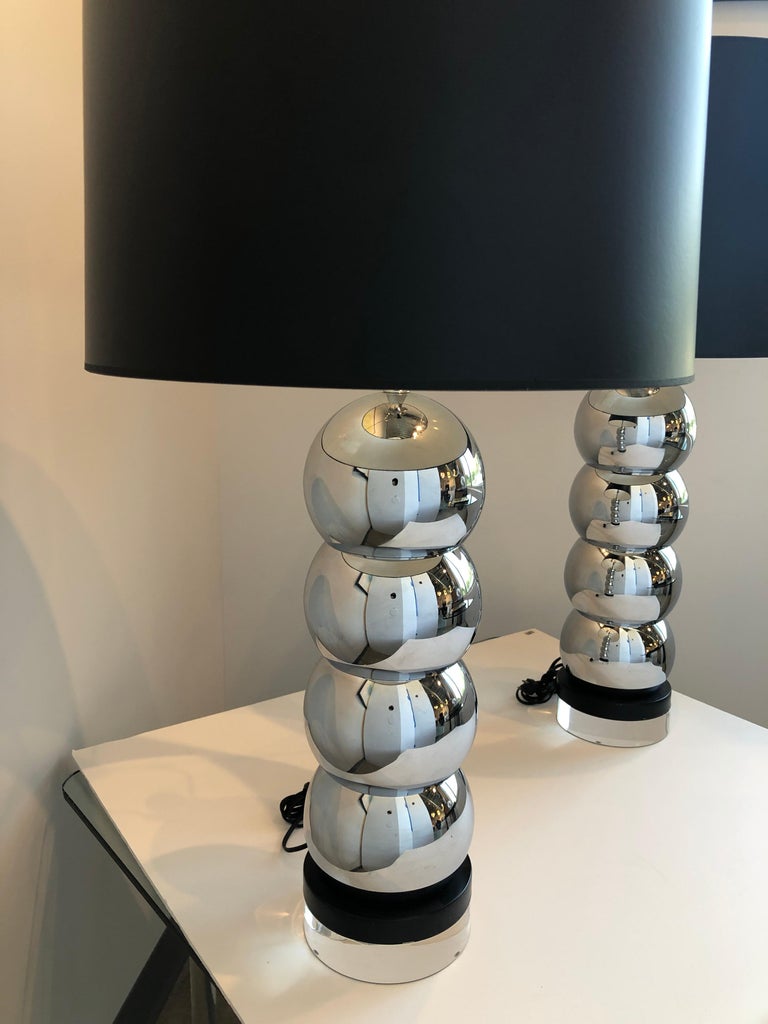 Pr George Kovacs Silver Chrome Plate Stacking Ball Table Lamps and ...