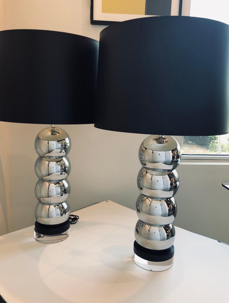 Pr George Kovacs Silver Chrome Plate Stacking Ball Table Lamps and ...
