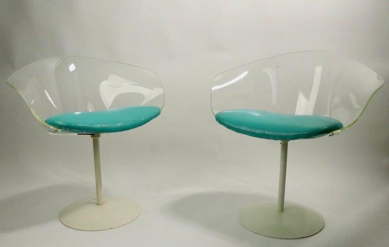 Pair of Lucite Shell Swivel Chairs For Sale at 1stDibs