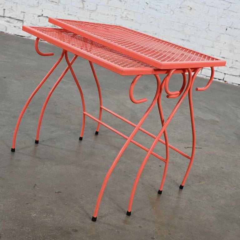 Pr MCM Coral Painted Outdoor Nesting Side Tables Metal Wire and ...