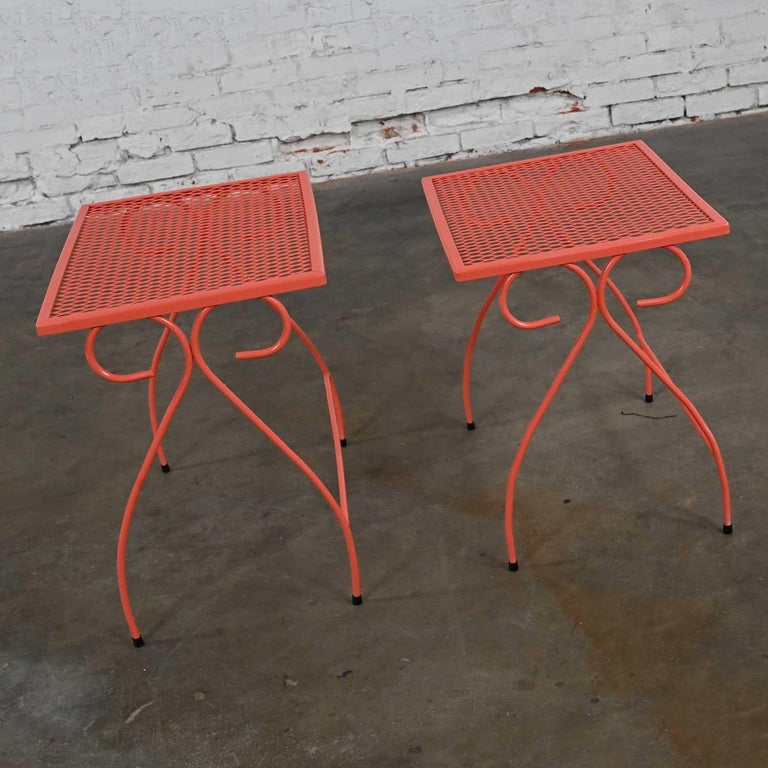 Pr MCM Coral Painted Outdoor Nesting Side Tables Metal Wire and ...