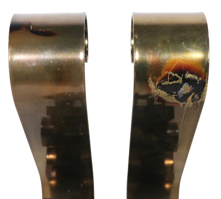Pair. Mid Century Brass Scroll Form Andirons, circa 1950s For Sale at ...