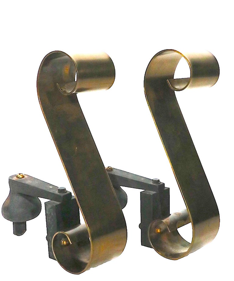 Pair. Mid Century Brass Scroll Form Andirons, circa 1950s For Sale at ...