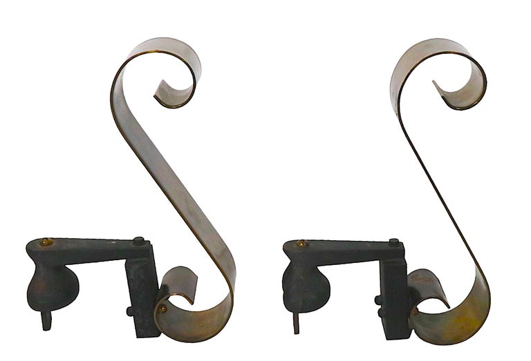 Pair. Mid Century Brass Scroll Form Andirons, circa 1950s For Sale at ...