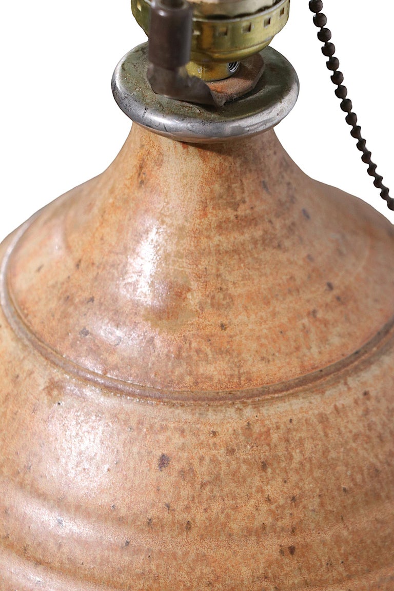 Pr. Mid-Century Earthenware Ceramic Pottery Jug Form Lamps Marked P For ...