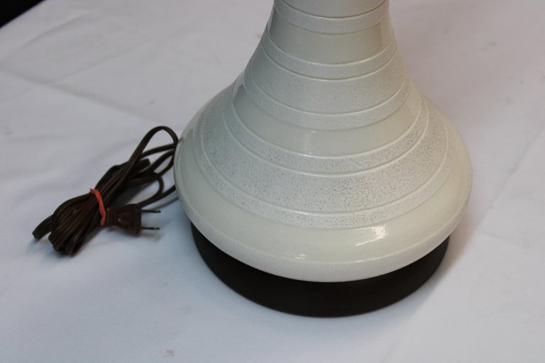 Pr Mid-Century Textured Ceramic Hourglass Shaped Lamps with Wood ...