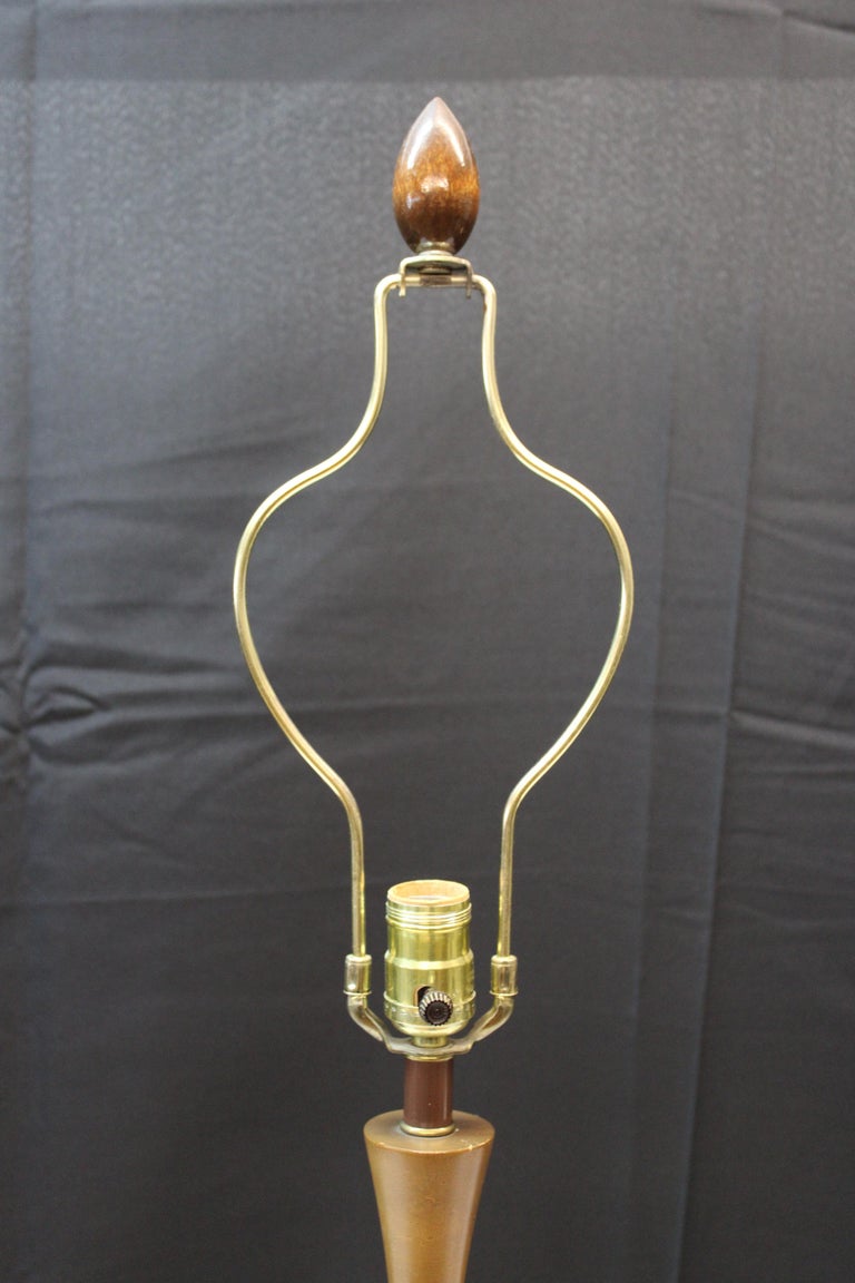 Pr Mid-Century Textured Ceramic Hourglass Shaped Lamps with Wood ...
