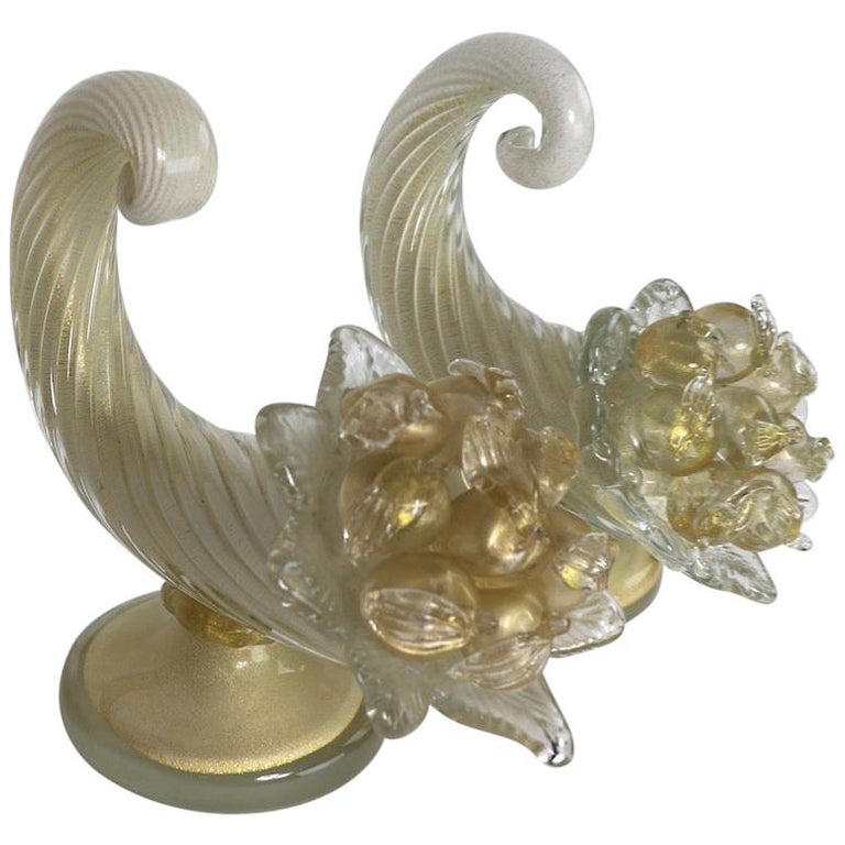Pair of Murano Glass Cornucopia by Barovier and Toso For Sale at 1stDibs