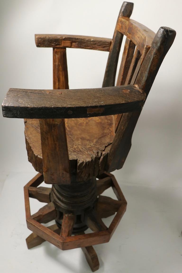 Pair of Rustic Wagon Wheel Adirondack Swivel Stools after Old Hickory ...
