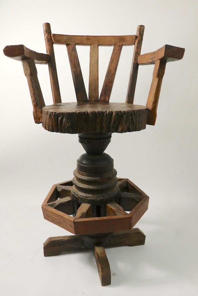 Pair of Rustic Wagon Wheel Adirondack Swivel Stools after Old Hickory ...
