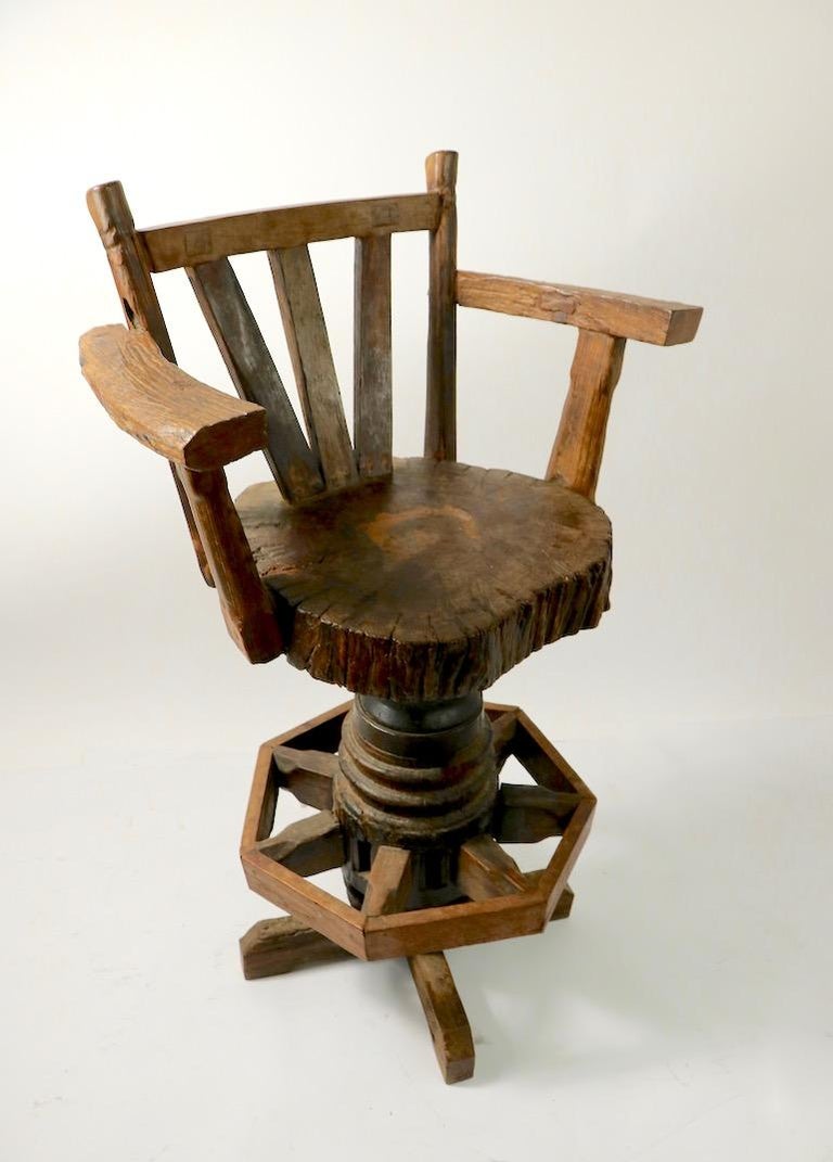 Pair of Rustic Wagon Wheel Adirondack Swivel Stools after Old Hickory ...