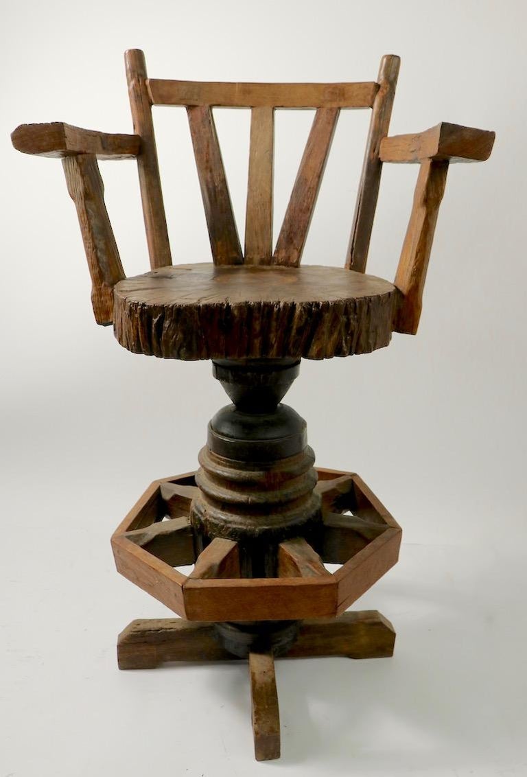 Pair of Rustic Wagon Wheel Adirondack Swivel Stools after Old Hickory ...