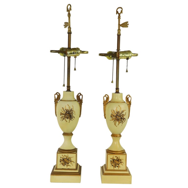 Pair of Tole Decorated French Empire Revival Table Lamps by Tyndale For ...